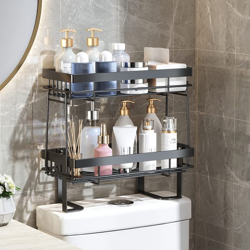 petisal Over The Toilet Storage, 2-Tier Bathroom Organizer Shelves, Multifunctional Toilet Rack,Space-Saving Storage,Bathroom Decor,Bathroom Furniture(Black)