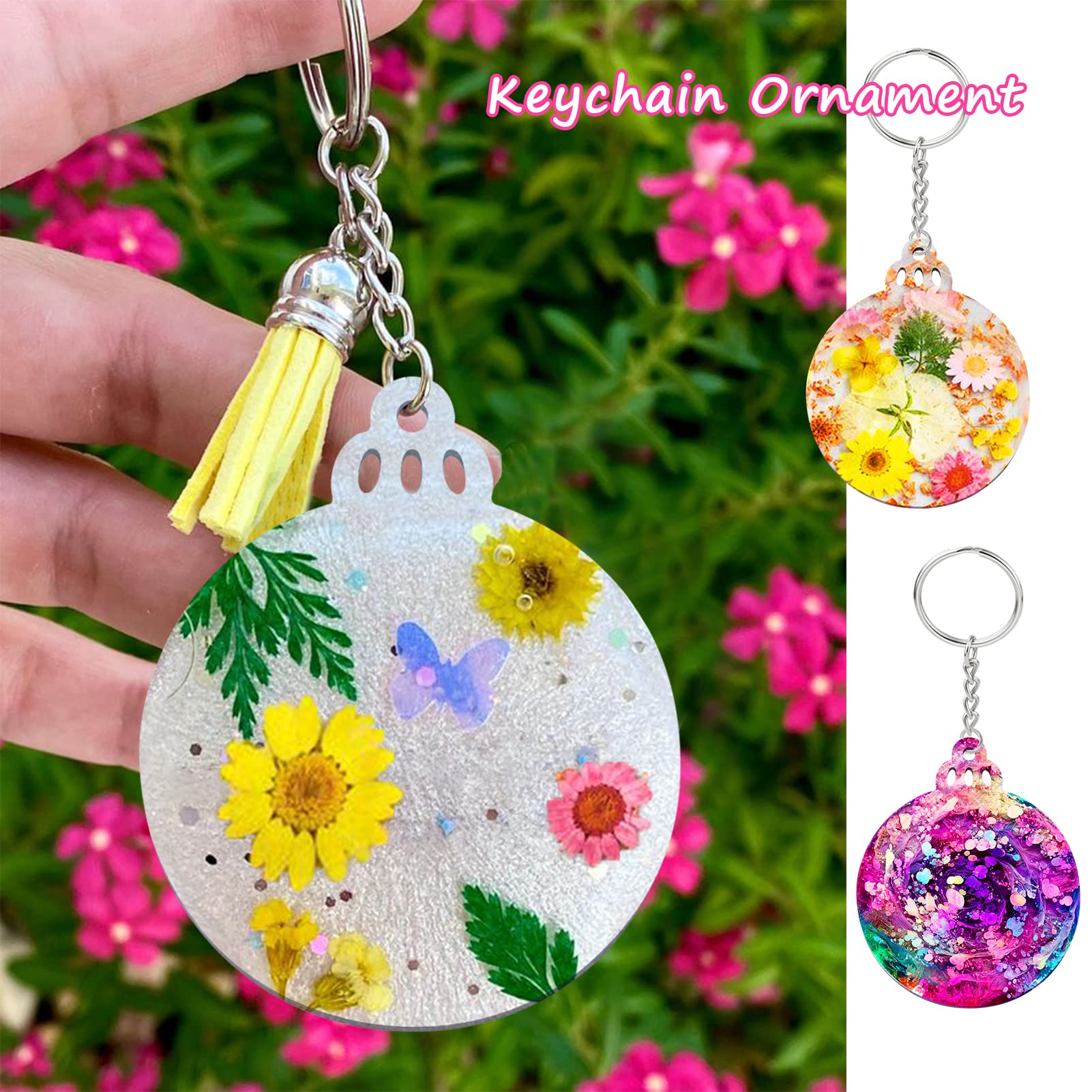 Juome Christmas Resin Molds Silicone, 4 Pcs Christmas Ornaments Round Shape Pendant Epoxy Resin Molds, DIY Crafts Jewelry Keychain Making Christmas Decorations
