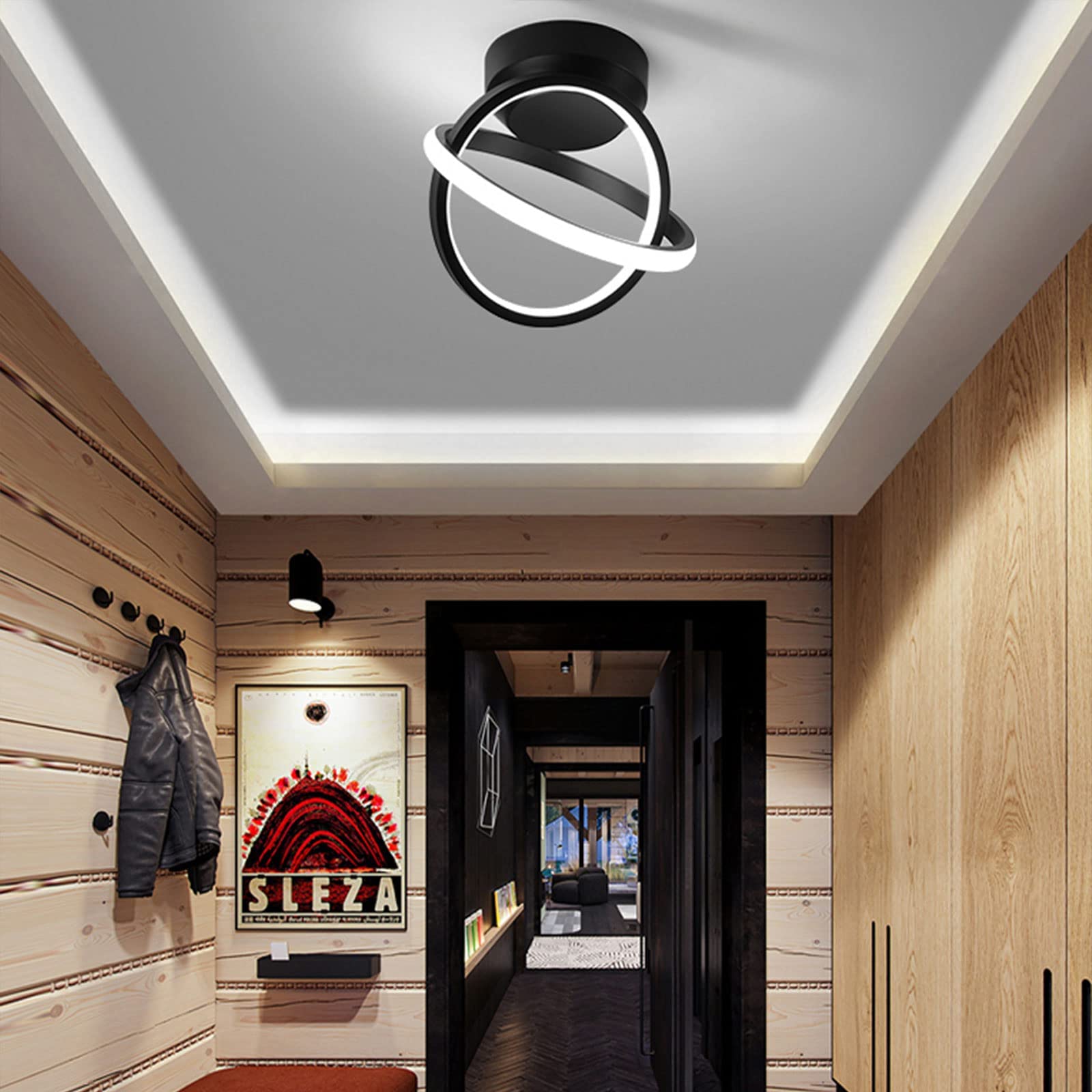 CANEOE Black Led Ceiling Light, 6000K Modern LED Ceiling Lighting Fixtures, Metal Creative Design Ceiling Lamp for Living Room Bedroom Corridor Aisle Hallway Indoor Ceiling Lamp (Cool White)