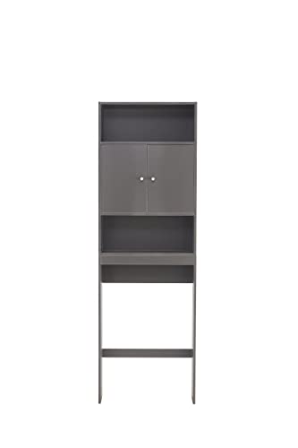 Voohek Bathroom Toilet Shelf, 3-Tier Storage Cabinet Shelves Organizer SpaceSaver w/Doors, for Laundry, Grey