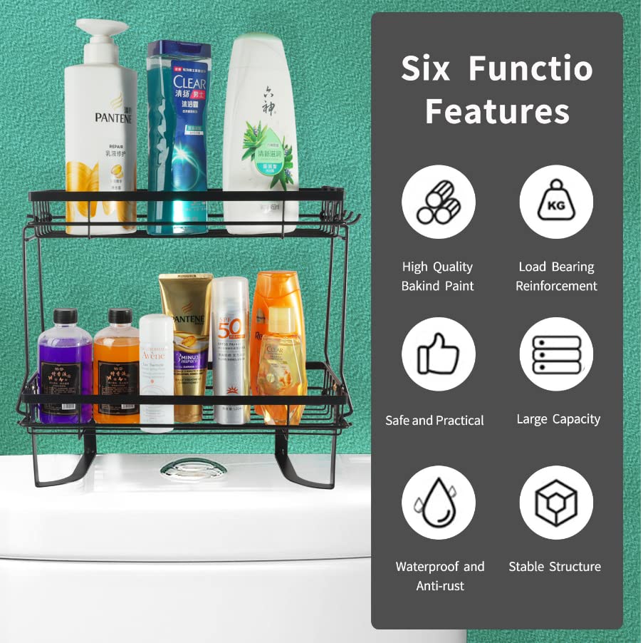 petisal Over The Toilet Storage, 2-Tier Bathroom Organizer Shelves, Multifunctional Toilet Rack,Space-Saving Storage,Bathroom Decor,Bathroom Furniture(Black)
