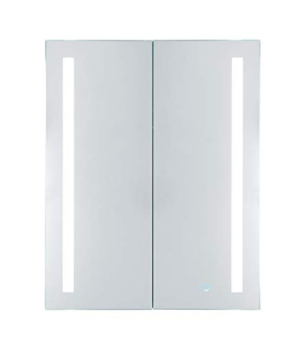 Fine Fixtures Bathroom Medicine Cabinet, Aluminum, Recessed/Surface Mount, 24" x 30", 2 Door, Mirrored w/ 2 LED Strips