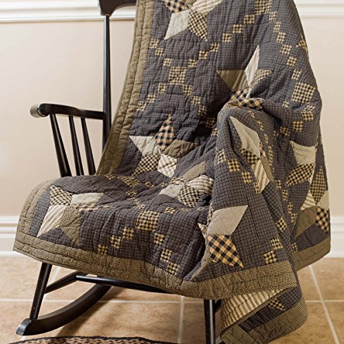 VHC Brands Farmhouse Star Cotton Primitive Decor Rod Pocket Pre-Washed Patchwork Throw, Charcoal Black