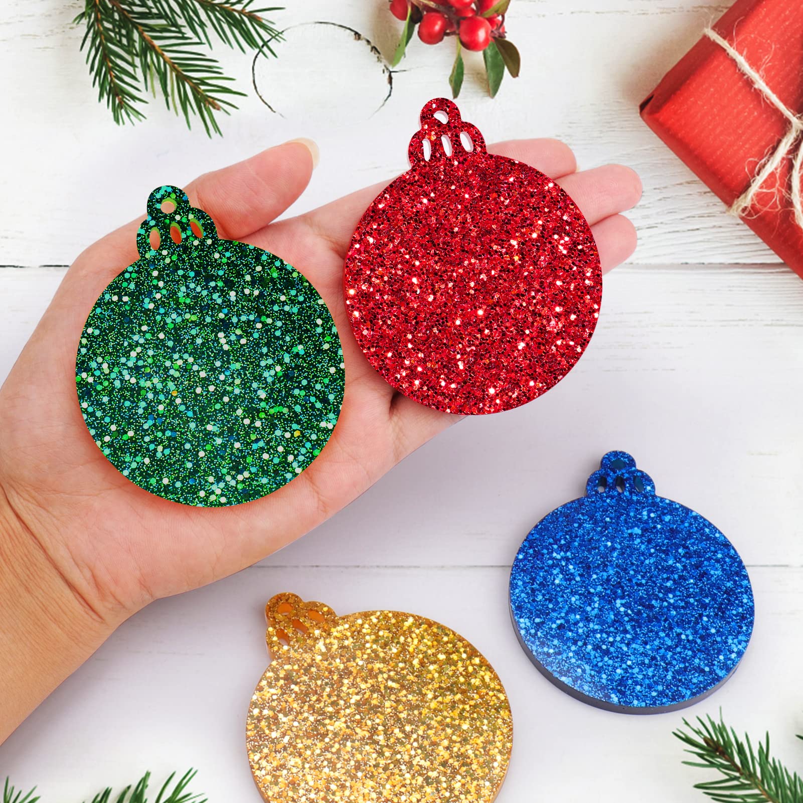 Juome Christmas Resin Molds Silicone, 4 Pcs Christmas Ornaments Round Shape Pendant Epoxy Resin Molds, DIY Crafts Jewelry Keychain Making Christmas Decorations