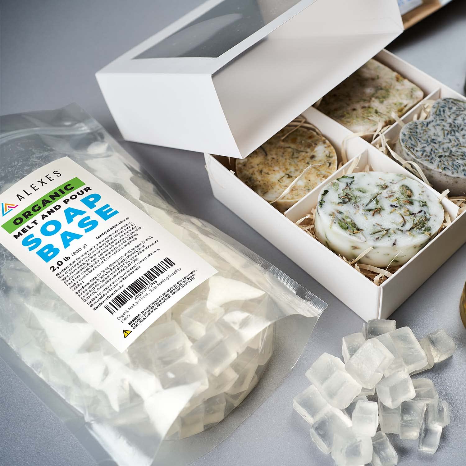 Organic Melt and Pour – ALEXES 2 lb Soap Base for Soap Making – Unscented – Soap Making Supplies
