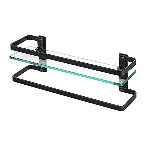 KES Bathroom Shelf Extra 8 MM-Thick Tempered Glass with Aluminum Bar and Rail Storage Organizer Retangular Rustproof Wall Mount Black, A4127A-BK