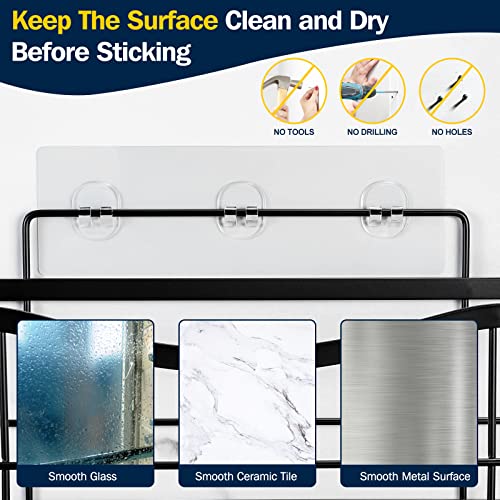AOZITA 2 Pack, Large Adhesive Shower Caddy Shelves with 8 Hooks - Wall Hanging Bathroom Organizer Basket for Shower Room - Shower Racks for Inside Shower Storage - SUS304 Stainless Steel, Matte Black