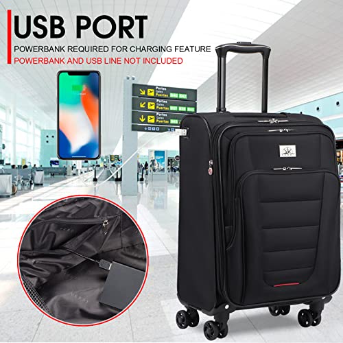 Verdi Travel Expandable Luggage 3 Piece Set with USB Port Soft Side Lightweight Carry On Suitcase Nested Set Includes 20-inch, 24 Inch and 28 Inches Checked Bag with 8-Wheel Rolling Spinner