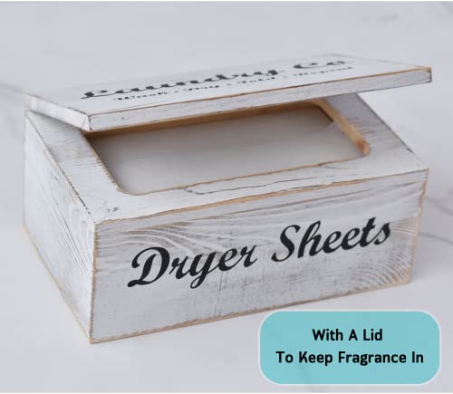 Dryer Sheet Holder For Laundry Room - Farmhouse Dryer Sheet Box With Lid, Rustic Wooden Dryer Sheets Container For Fabric Softener Sheets For Farmhouse Laundry Room Decor And Storage