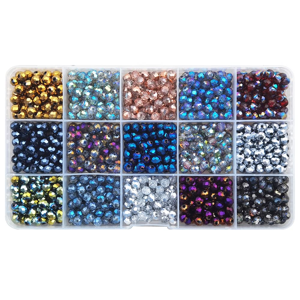 INSPIRELLE 1200pcs 6mm Multicolor Electroplate Rondelle Glass Beads for Jewelry Making Faceted Briolette Shape Crytal Spacer Beads Assortments Supplies for Bracelet Necklace with Storage Box