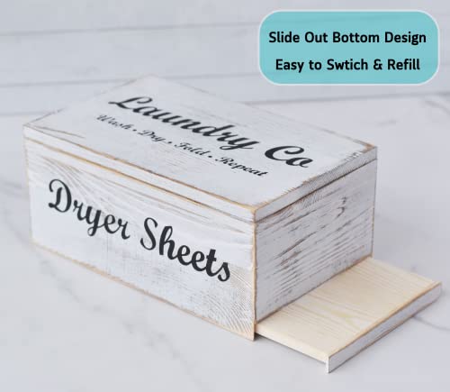 Dryer Sheet Holder For Laundry Room - Farmhouse Dryer Sheet Box With Lid, Rustic Wooden Dryer Sheets Container For Fabric Softener Sheets For Farmhouse Laundry Room Decor And Storage
