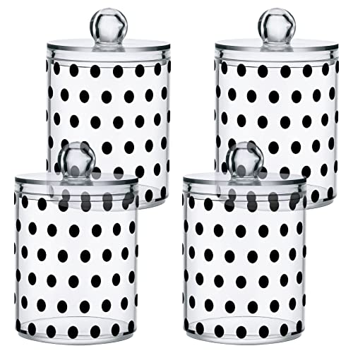 Sletend 2 Pack Plastic Qtips Holder Black Spots Bathroom Container Storage Holder Vanity Canister Jar for Cotton Swabs,Bath Salts,Makeup Sponges,Hair Accessories