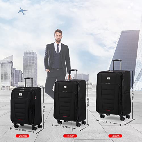 Verdi Travel Expandable Luggage 3 Piece Set with USB Port Soft Side Lightweight Carry On Suitcase Nested Set Includes 20-inch, 24 Inch and 28 Inches Checked Bag with 8-Wheel Rolling Spinner