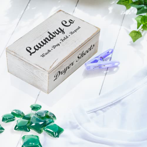 Dryer Sheet Holder For Laundry Room - Farmhouse Dryer Sheet Box With Lid, Rustic Wooden Dryer Sheets Container For Fabric Softener Sheets For Farmhouse Laundry Room Decor And Storage