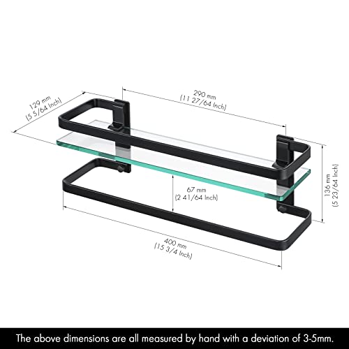 KES Bathroom Shelf Extra 8 MM-Thick Tempered Glass with Aluminum Bar and Rail Storage Organizer Retangular Rustproof Wall Mount Black, A4127A-BK