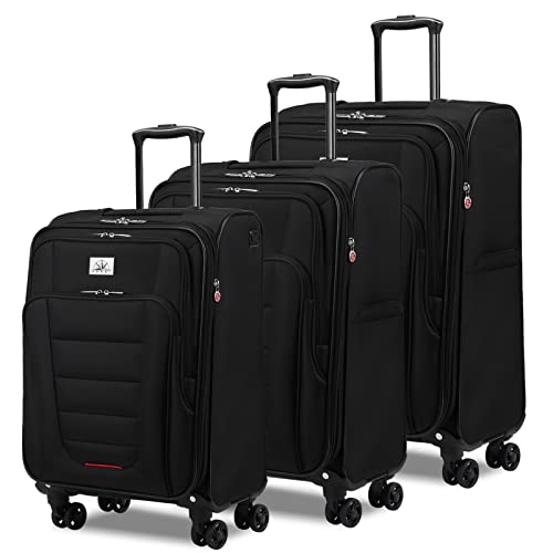 Verdi Travel Expandable Luggage 3 Piece Set with USB Port Soft Side Lightweight Carry On Suitcase Nested Set Includes 20-inch, 24 Inch and 28 Inches Checked Bag with 8-Wheel Rolling Spinner