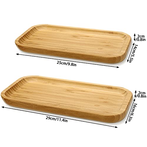 2 Pcs Bamboo Tray Bathroom Counter Tray Bathroom Tray Organizer Bamboo Toothbrush Holder Bathroom Counter Decor, 11.4 x 6.3 x 0.8 Inches, 9.8 x 5.5 x 0.8 Inches