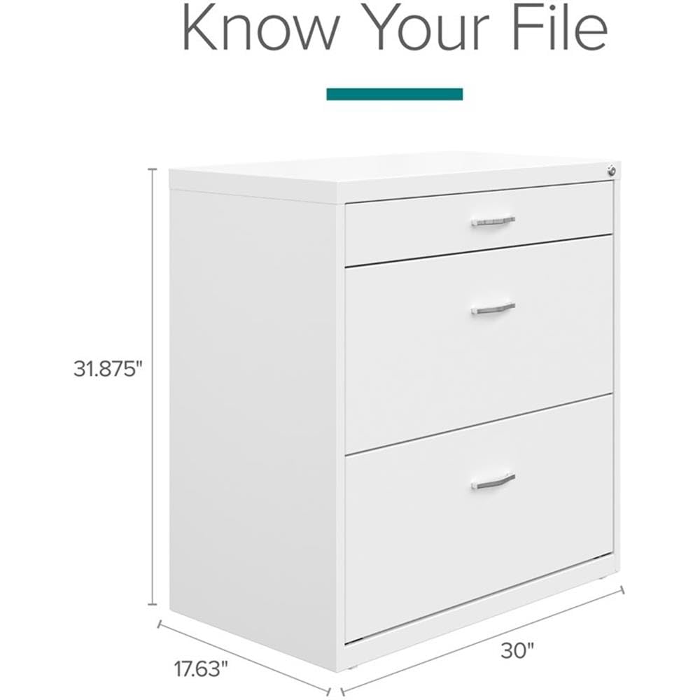 Hirsh Industries Space Solutions 30" W Metal 3 Drawer Home Office File Cabinet White