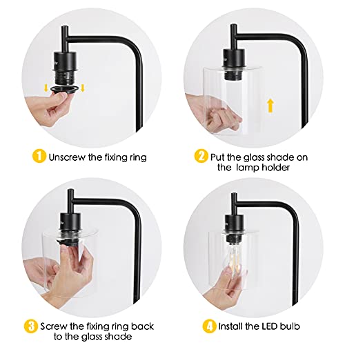 Upgraded Table Lamp, Fully Stepless Dimmable Desk Lamp with 2 USB Charging Ports and 2 AC Power Outlets, Modern Bedside Lamp with Glass Shade for Bedroom, Living Room, Office (Bulb Included)