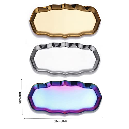 Lemonadeus Wave-Shape Stainless Steel Tray, Cosmetics Jewelry Display Organizer,Trinket Dish, Candle Tray, Vanity Bathroom Ring Holder Tray,Storage Tray Dish Plate (Iridescent Rainbow)