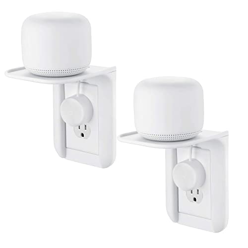 Outlet Shelf Wall Holder, Standard Vertical Duplex Decorative Outlet Space Saving for Smart Home Speakers Anything up to 7 lbs , Space Saving Design, Storage Management Solution, , 2 Pack, White