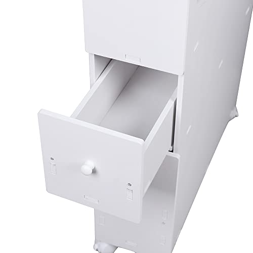 DYRABREST Bathroom Storage Cabinet with 2 Drawers - 4 Layer Multifunctional White Narrow Toilet Organizer Floor Side Cabinet - Movable Receive Arrange Ark Space Saver