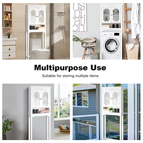 Giantex Over The Toilet Bathroom Space Saver, 3-Shelf Bathroom Organizer, Free Standing Toilet Rack with Adjustable Inner Shelf Bathroom Storage Cabinet (White)