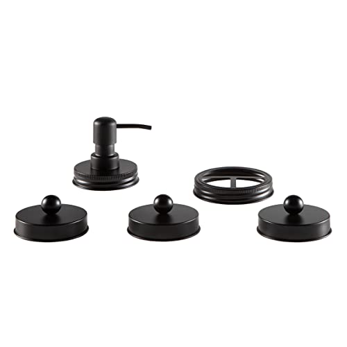 Mason Jar Bathroom Accessories Set β 5-Piece Bathroom Set with Toothbrush Holder, Soap Dispenser, Canister, and 2 Small Jars by Lavish Home (Black)