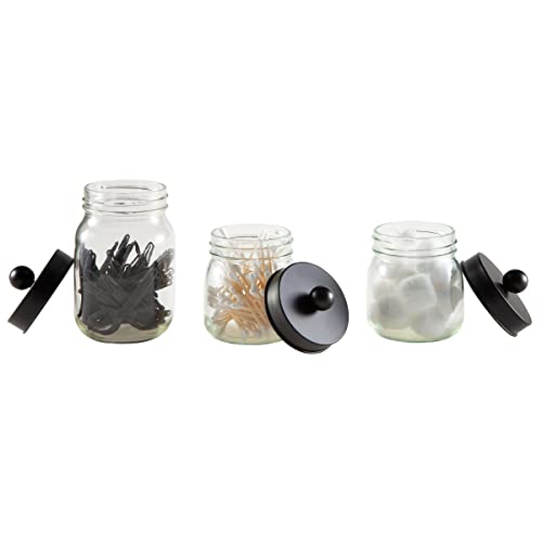 Mason Jar Bathroom Accessories Set β 5-Piece Bathroom Set with Toothbrush Holder, Soap Dispenser, Canister, and 2 Small Jars by Lavish Home (Black)