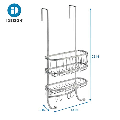 iDesign York Bathroom Over the Door Shower Caddy with Storage Baskets Shelves and Hooks for Shampoo, Conditioner, Soap, Silver