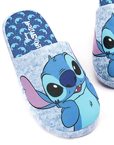 Disney Lilo and Stitch Slippers Womens Ladies Slip On Blue House Loafers 7/8 US