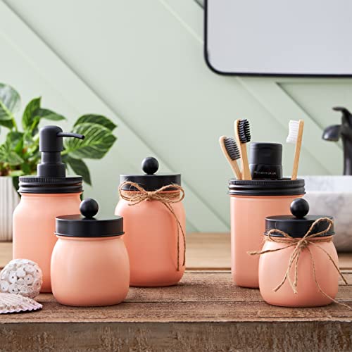 Mason Jar Bathroom Accessories Set β 5-Piece Bathroom Set with Toothbrush Holder, Soap Dispenser, Canister, and 2 Small Jars by Lavish Home (Black)