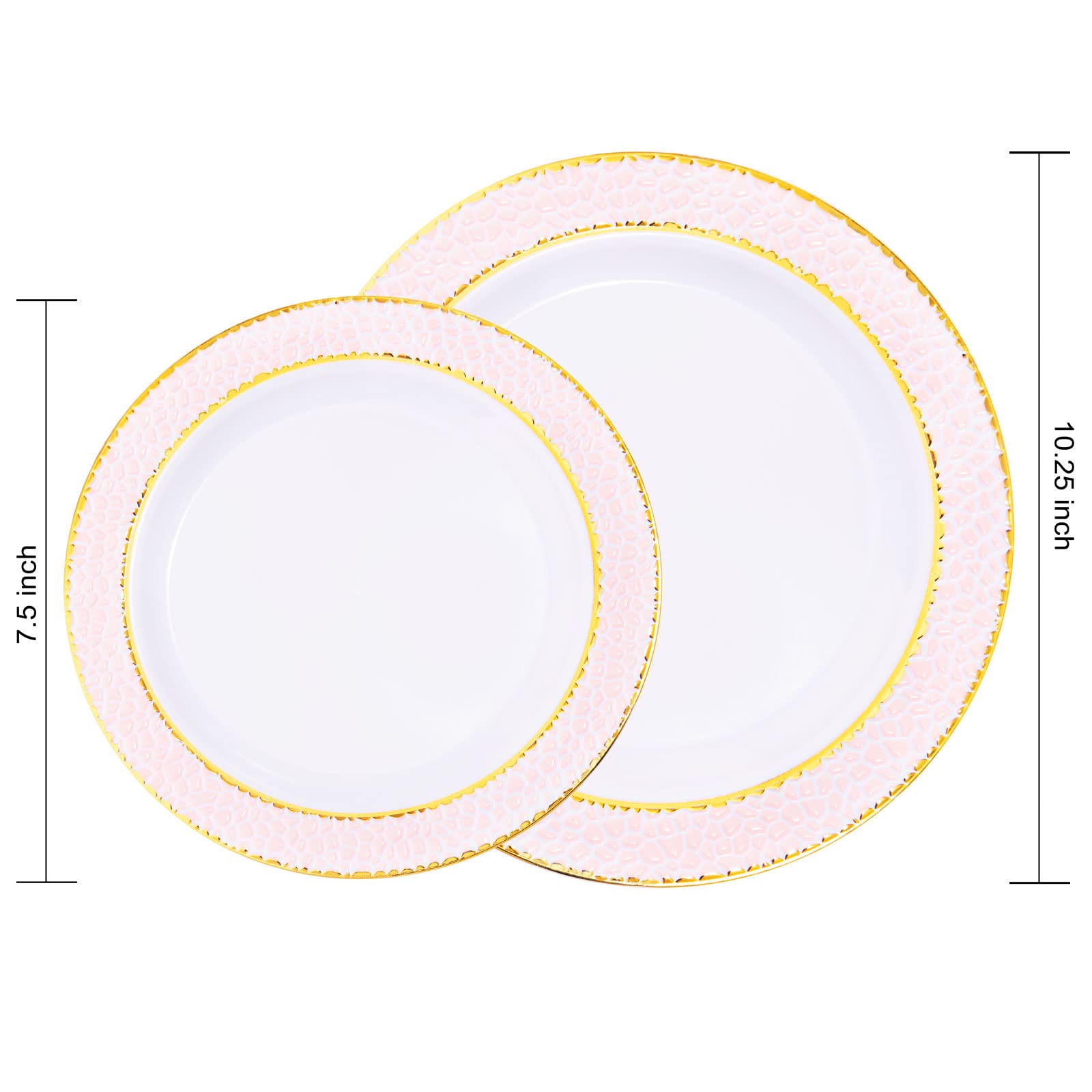 Liacere Plastic Plates, 102PCS Pink w/Gold Rim - Classic Style Disposable Plates for Mother's Day, Party, Easter & All Occasions