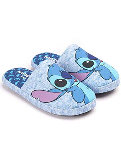 Disney Lilo and Stitch Slippers Womens Ladies Slip On Blue House Loafers 7/8 US
