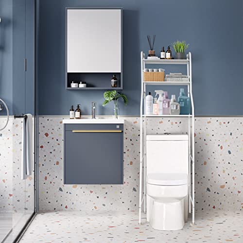 SEMOFO 3 Tier Over Toilet Bathroom Storage Organizer,Bathroom Shelves Rack Over Toilet with Metal Frame Bathroom Storage White Shelf Free Standing Organizer, Easy to Assemble