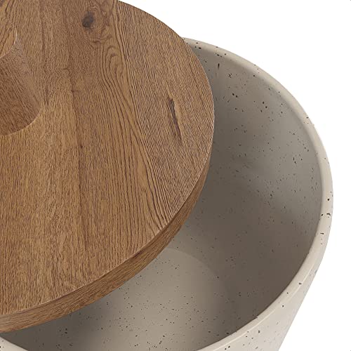 Barnyard Designs S/3 Ceramic Bathroom Canisters, Apothecary Jars with Lid, Qtip Holder Bathroom Set Cotton Ball Holder Jar for Bathroom Storage, Decorative Bathroom Jar with Lid, Spa Decor, 4.75x6, Beige