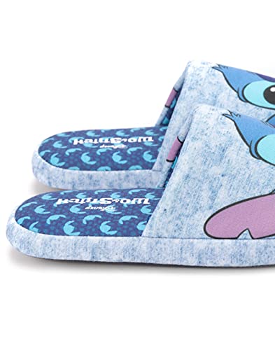 Disney Lilo and Stitch Slippers Womens Ladies Slip On Blue House Loafers 7/8 US