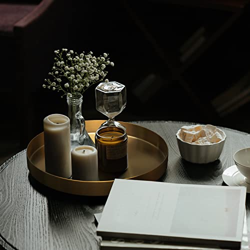 Gold Round Trays, Stainless Steel Metal Serving Tray, Home Decorative Bathroom Vanity Counter Top Organization Storage Tray for Jewelry/ Cosmetic/ Kitchen Tableware