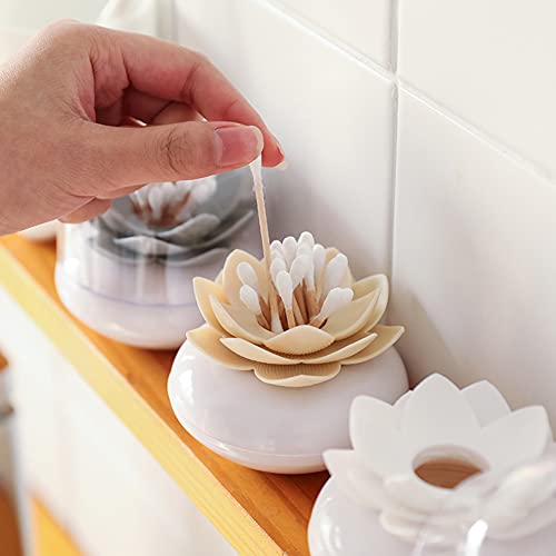 Chemlliy 3 Pack Cotton Swab Organizer Lotus Flower Designed Cotton Bud Holder Q-Tips Toothpicks Storage Box Holder