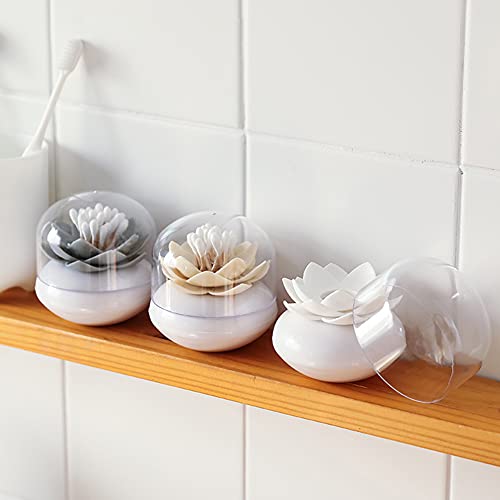 Chemlliy 3 Pack Cotton Swab Organizer Lotus Flower Designed Cotton Bud Holder Q-Tips Toothpicks Storage Box Holder