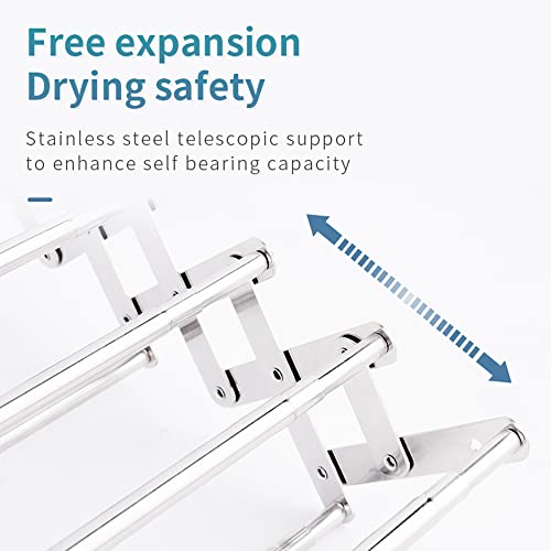 Retractable Bathroom Towel Rack with Towel Bars - Stainless Steel Wall Mounted Drying Rack - Space-Saving Huge Capacity Towel Holder