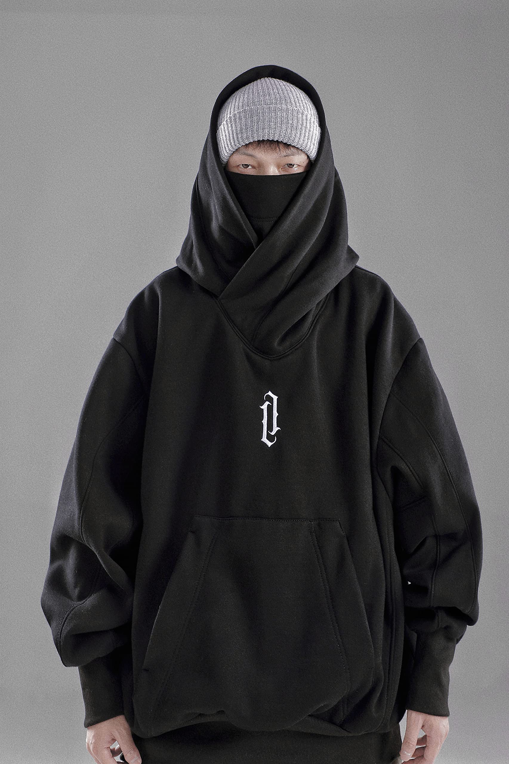 Niepce Inc Streetwear Men's Oversized Hoodie with Neck Gaiter (Black, Large)
