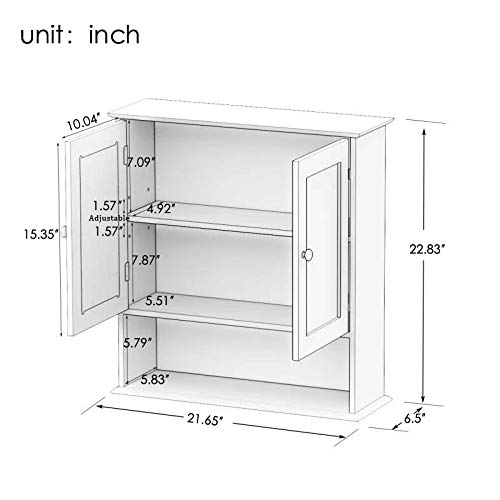 Otryad Wall-Mounted Bathroom Cabinet, Bathroom Medicine Cabinet with Mirror Doors and and Shelves Over Toilet Storage Organizer, Small Bathroom Storage Cabinet Wooden Hanging Cabinet, White