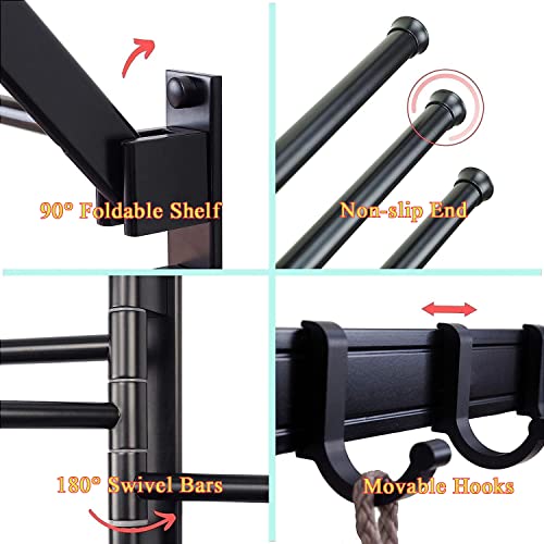 uyoyous Towel Rack for Bathroom 23.6 Inch Clothes Drying Rack with Foldable Towel Shelf and Swing Arms Aluminum Rustproof Wall Mount Laundry Room Organizer Load 45 lbs