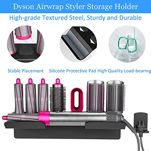 EUTRKei Storage Holder for Dyson Airwrap Curling Iron Accessories Wall Mounted, Metal Organizor Rack, Attachments Bracket Rack for Bedroom Bothroom, Black