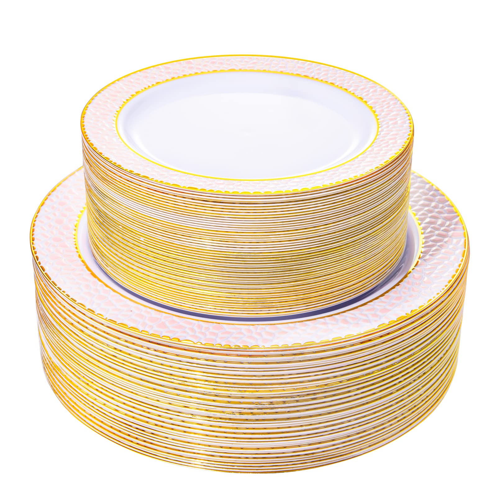 Liacere Plastic Plates, 102PCS Pink w/Gold Rim - Classic Style Disposable Plates for Mother's Day, Party, Easter & All Occasions