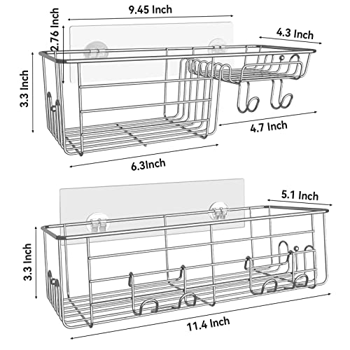 Shower Caddy Bathroom Shelf, CUPAN Shower Caddy Basket Shelf with Soap Dish and Hooks, No Drilling Adhesive Bathroom Shelf SUS304 Stainless Steel Bathroom Kitchen Storage Organizer (2 Pack, Silver)