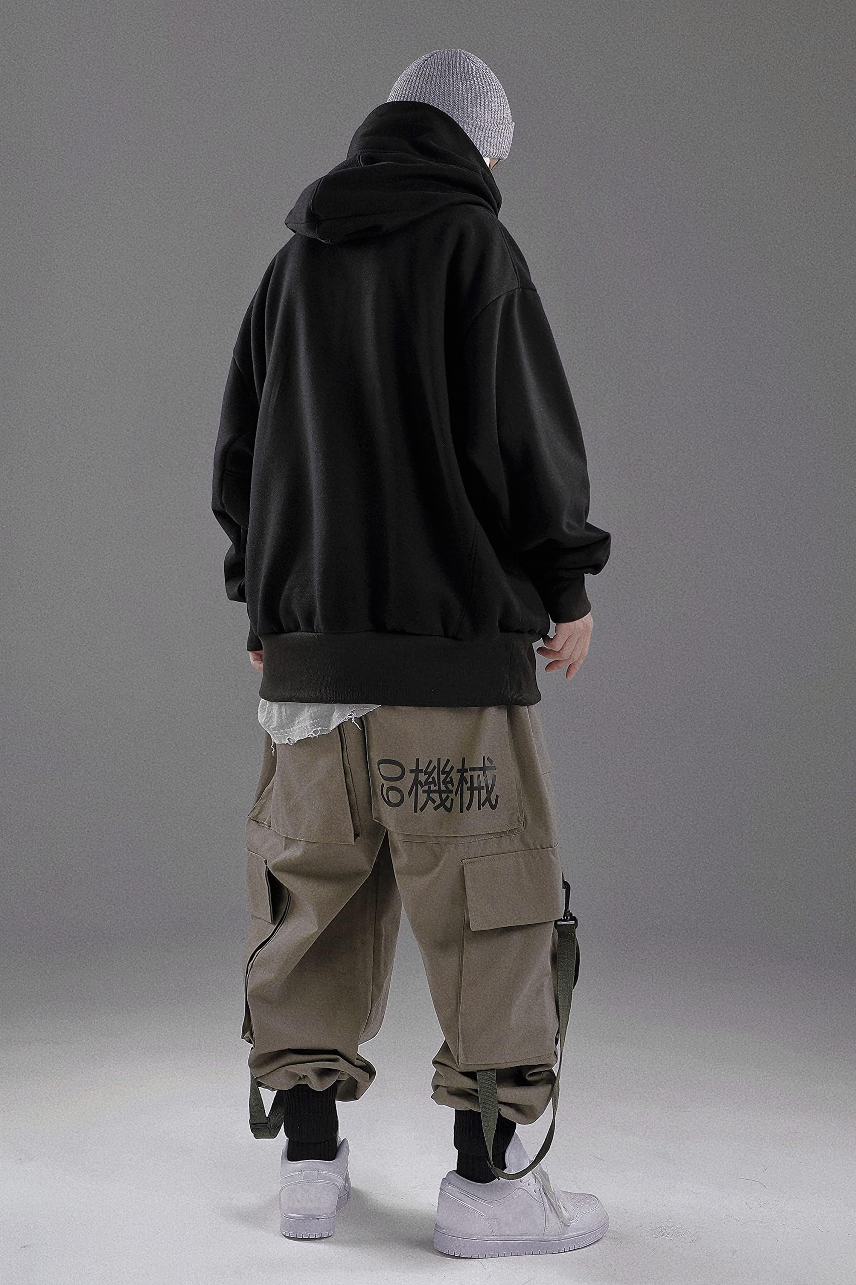 Niepce Inc Streetwear Men's Oversized Hoodie with Neck Gaiter (Black, Large)