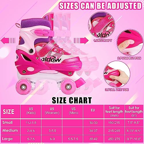 Kids Roller Skates, 4 Size Adjustable Light up Roller Skates for Girls Boys Kids, Farexon Children Outdoor Roller Skates for Kids Ages 6-12 Beginners