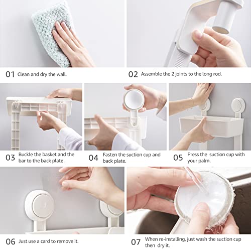 LEVERLOC Suction Shower Caddy With Paper Towel Holder, Bathroom Shower Basket Wall Mounted Shower Organizer for Shampoo, Facial Cleanser, Hand Sanitizer, Shower Rack for Kitchen & Bathroom, Drill-Free